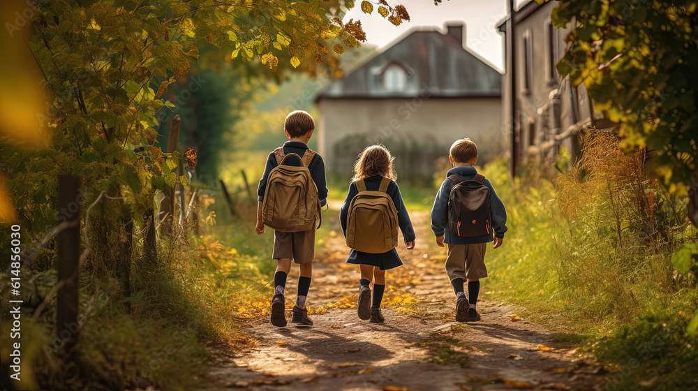 Children walking back home from school with backpacks. Generated AI ...