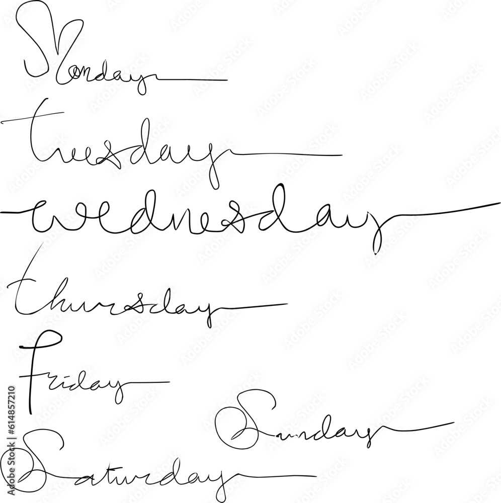Hand lettering "monday tuesday wednesday thursday friday saturday ...
