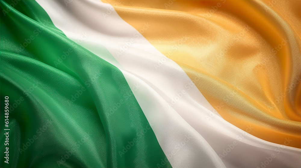 Republic of Ireland tricolour silk fabric flag with ripples background ...