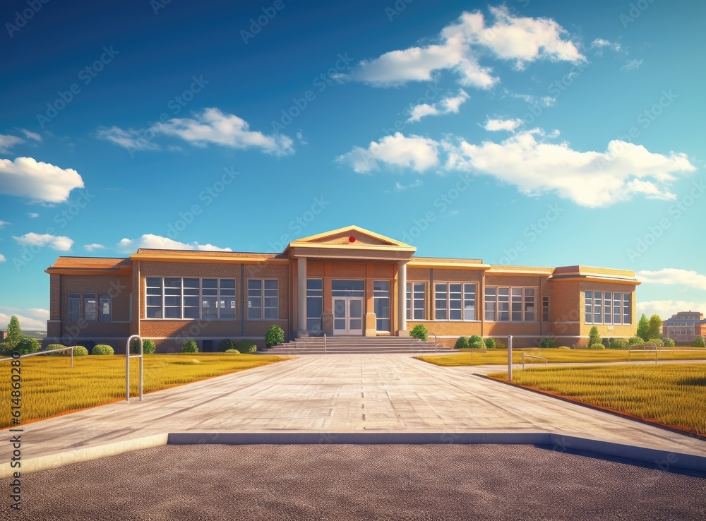 Public school building. Exterior view of school created with Generative ...