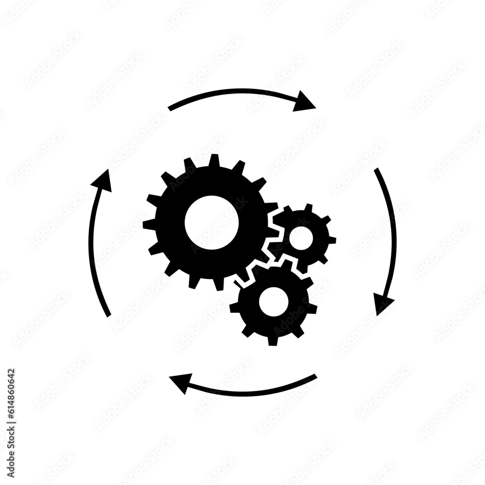 Workflow process icon in flat style. Gear cog wheel with arrows vector ...