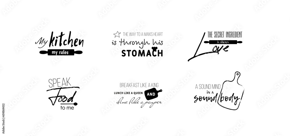 Set healthy food and eating lettering quotes for posters, decoration ...