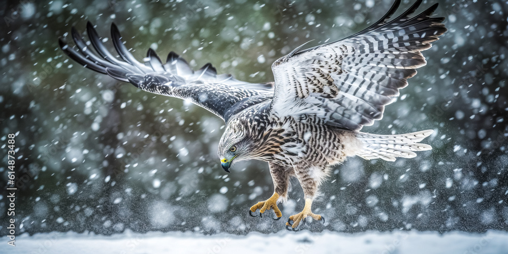 Falcon hunting. One flying falcon in the nature background, digital ai ...
