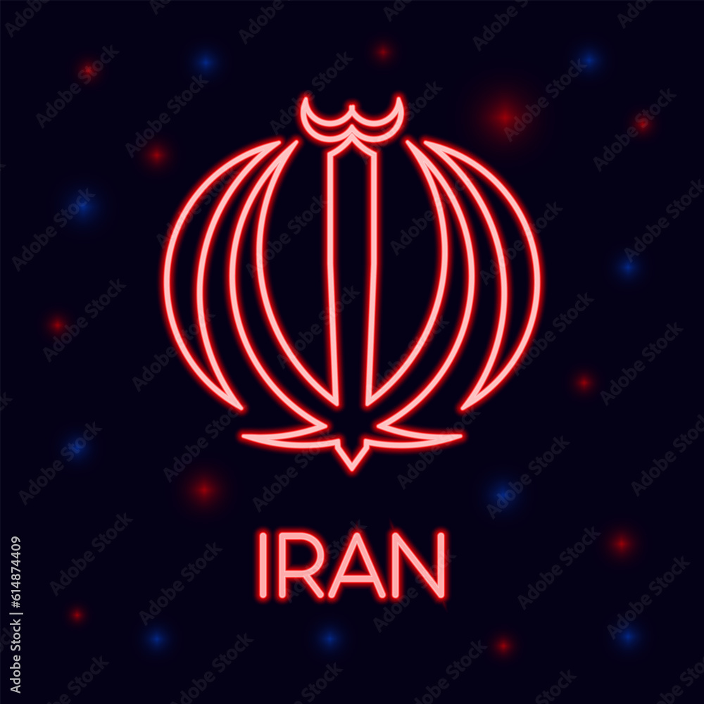 Neon symbol of Iran. Iranian sign in neon light, bright night ...