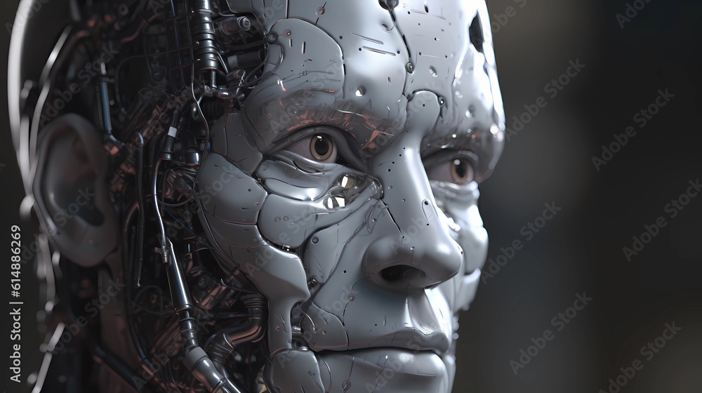Abstract futuristic male artificial intelligence cyborg robot face. AI ...