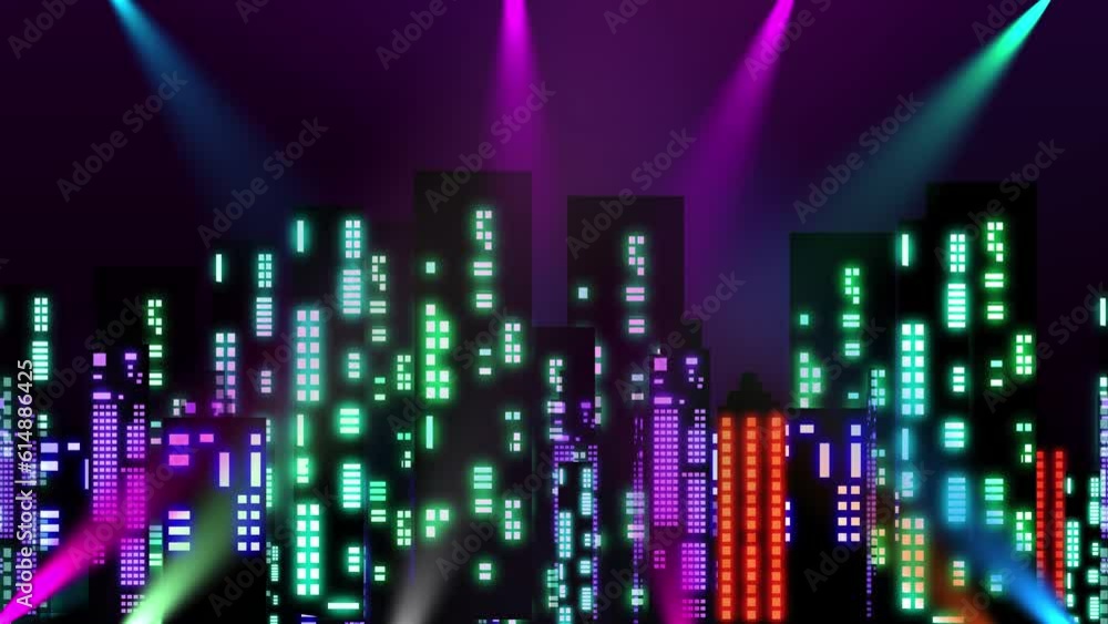 City Landscape Night View With Stage Light Animation. Night City ...