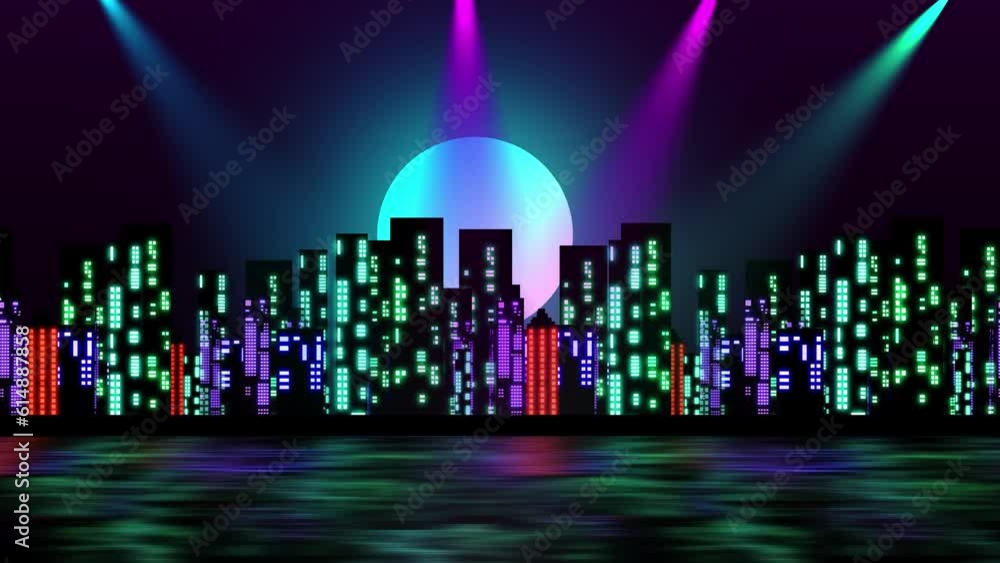 City Landscape Night View With Stage Light Animation Win Glowing Moon ...
