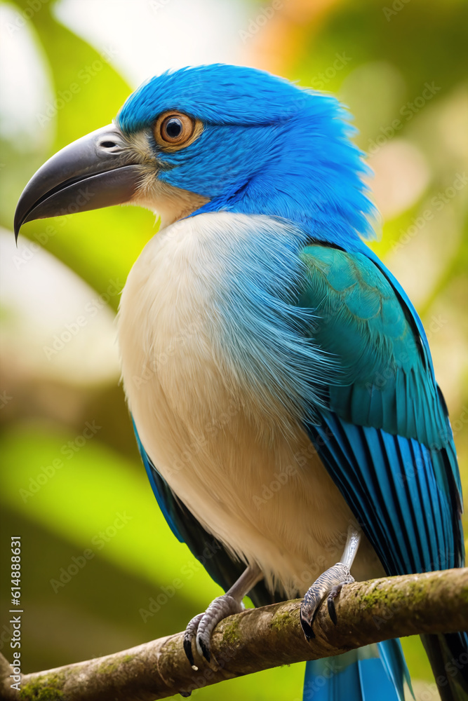 Colorful tropical bird in jungle on a sunny day. Rainforest ...
