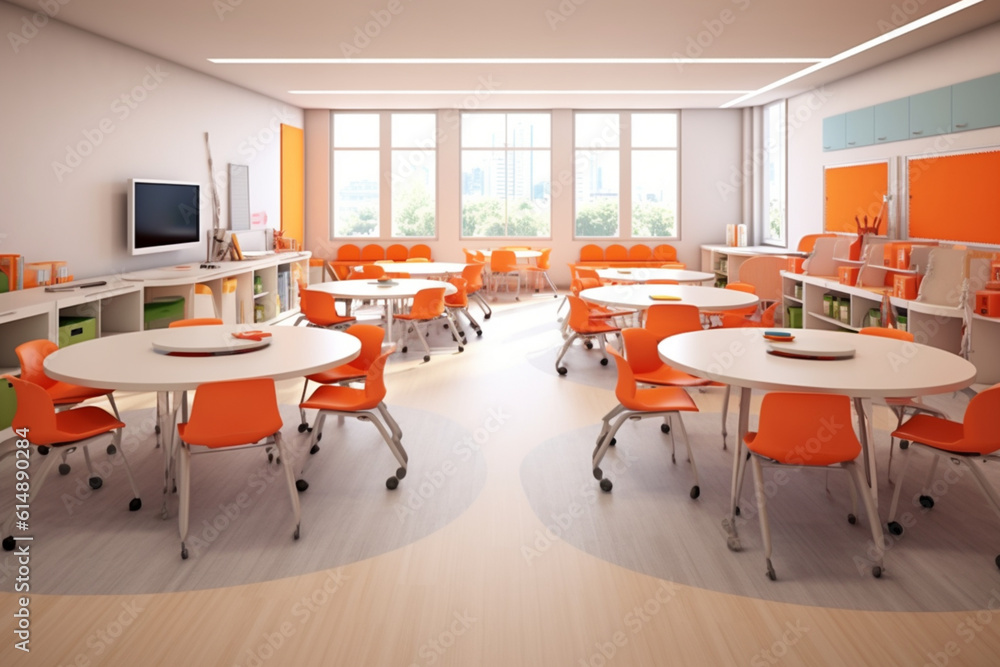 Collaborative and flexible school classroom with movable furniture and ...