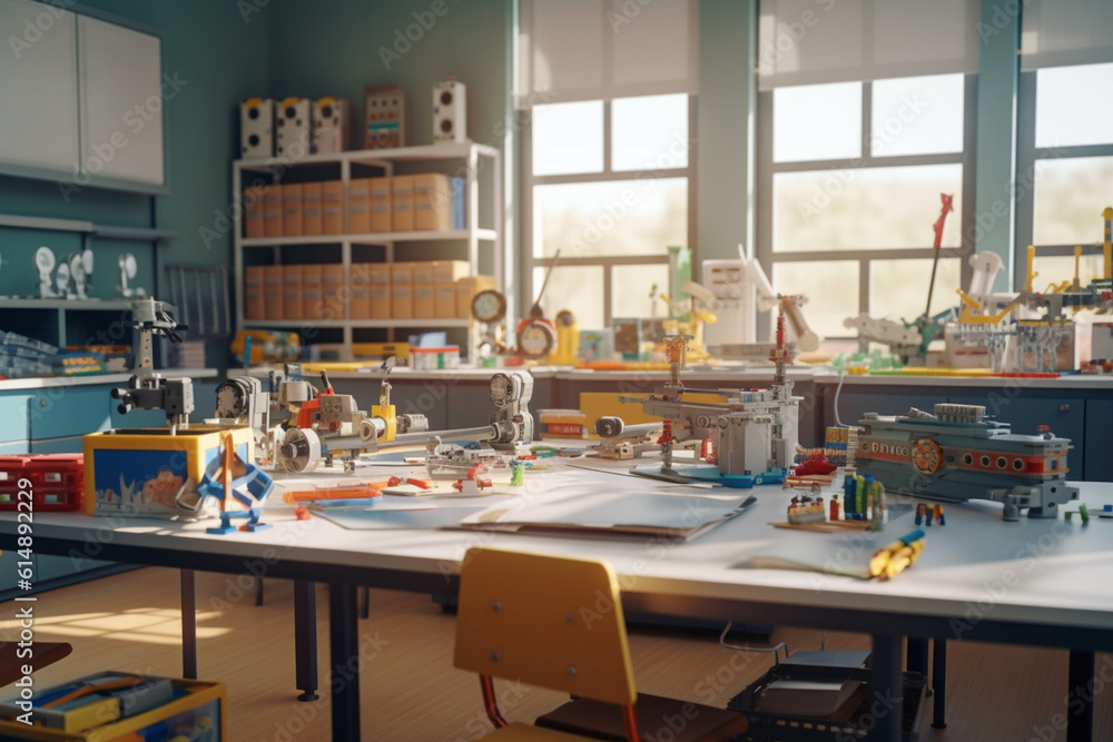 STEM-focused school classroom with science lab equipment and ...