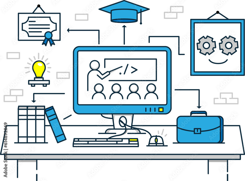 online course, learning, tutorial banner teaching people, internet ...