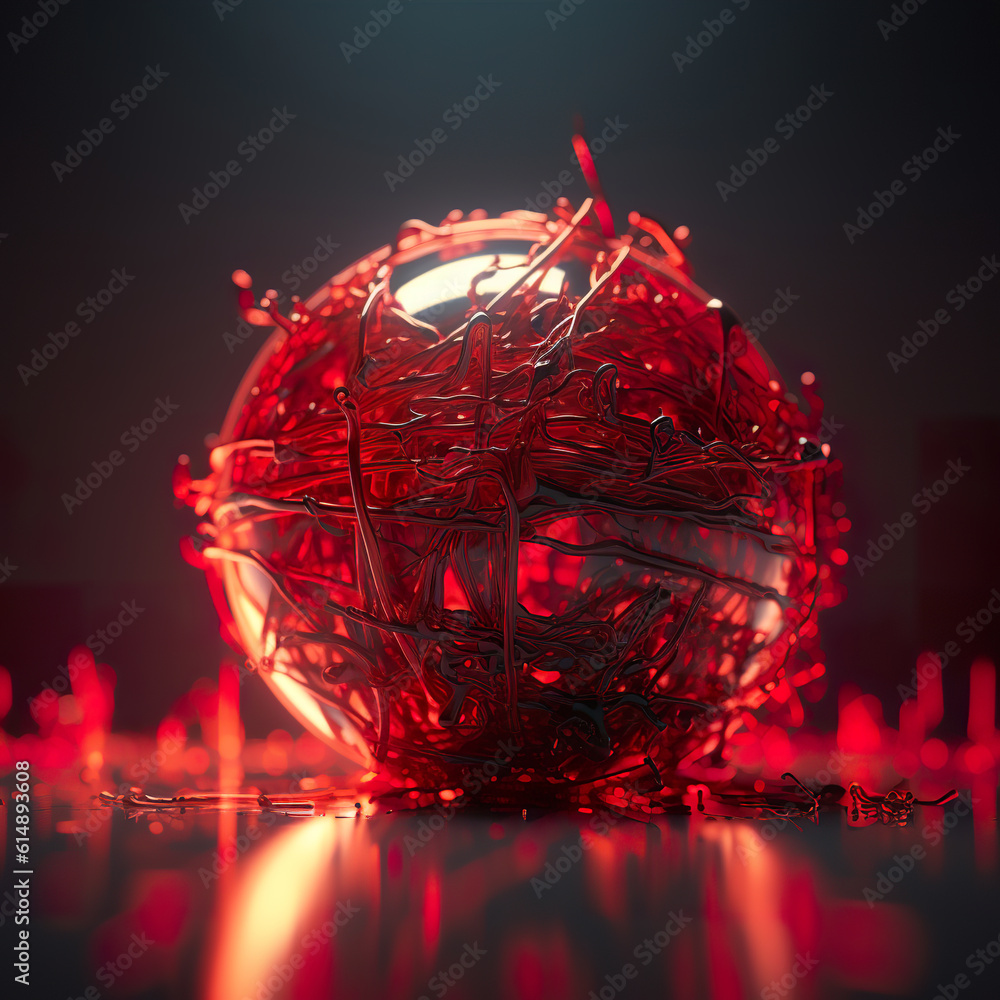 Abstract glass sphere in red color in magic style. The magical gorgeous ...