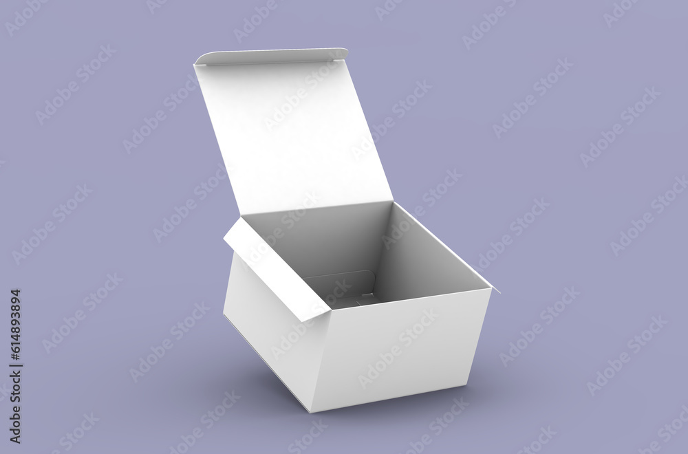 Opened square product box packaging mockup for brand advertising on a ...