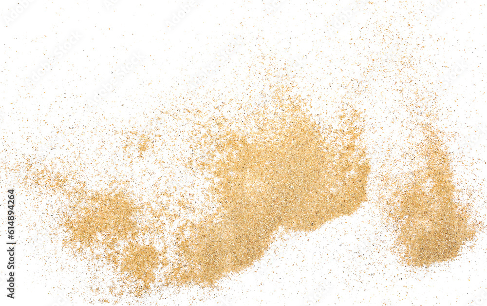 Sand pile scatter isolated on white background and texture, with ...