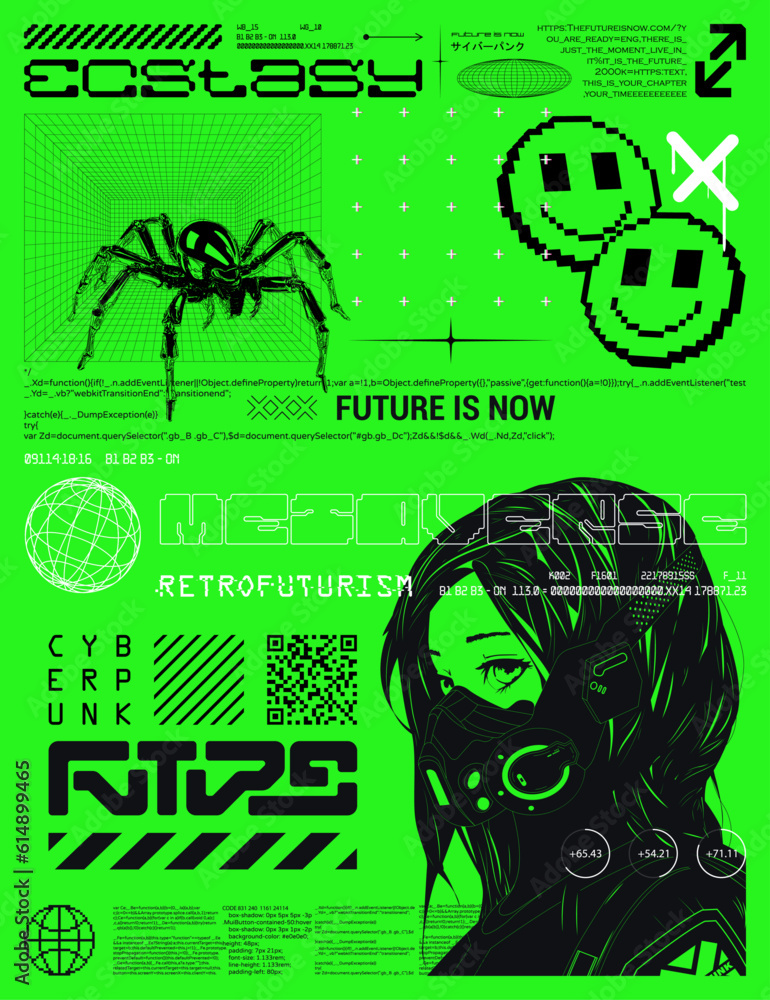 Acid poster in futuristic style with anime girl in cyberpunk style ...