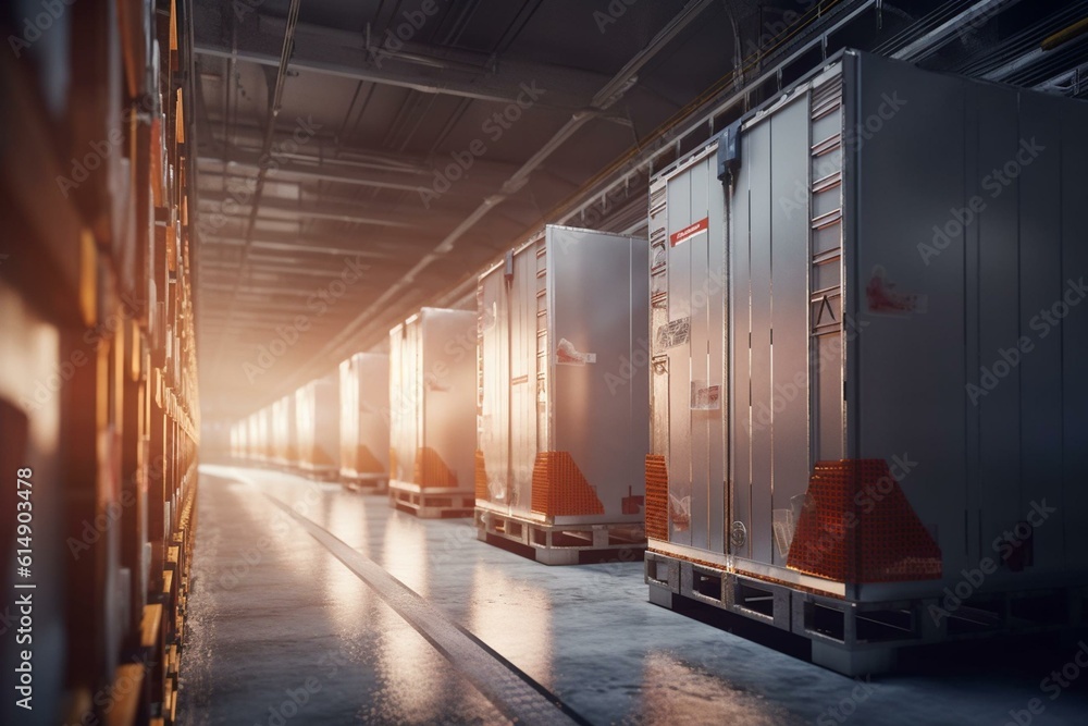 Cold storage facility. Container refrigeration hangar. Industrial ...