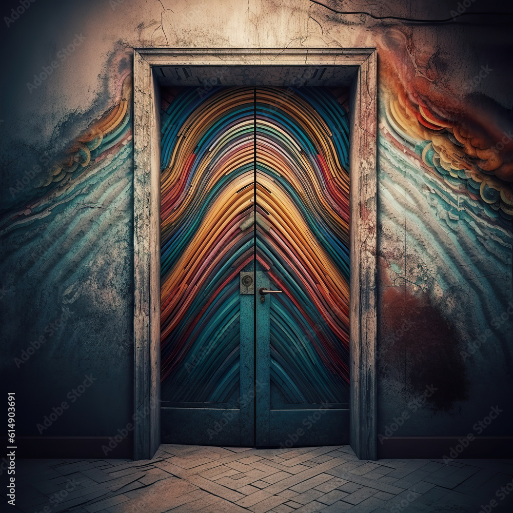 Surreal image of a dream inside a dream with open door to another ...