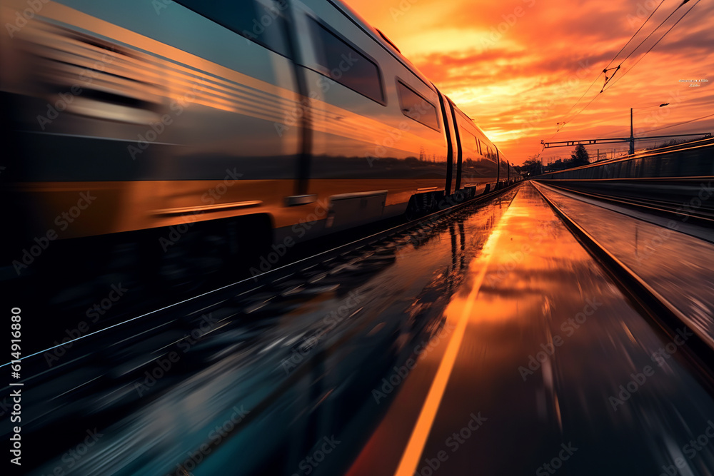 Fascinating train image, motion blur, reflection, speed, cinematic ...