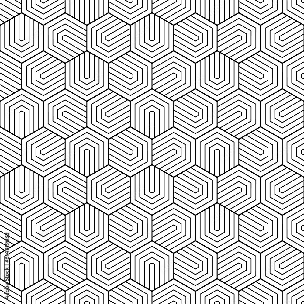 Geometric seamless pattern. Repeating hexagon lattice. Repeated black ...