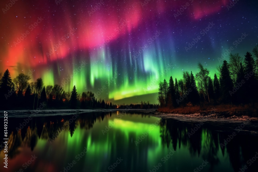 Northern Lights on the night sky. Aurora Borealis. AI generated, human ...