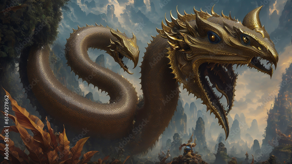 The colossal Naga serpent rises majestically among the towering ...