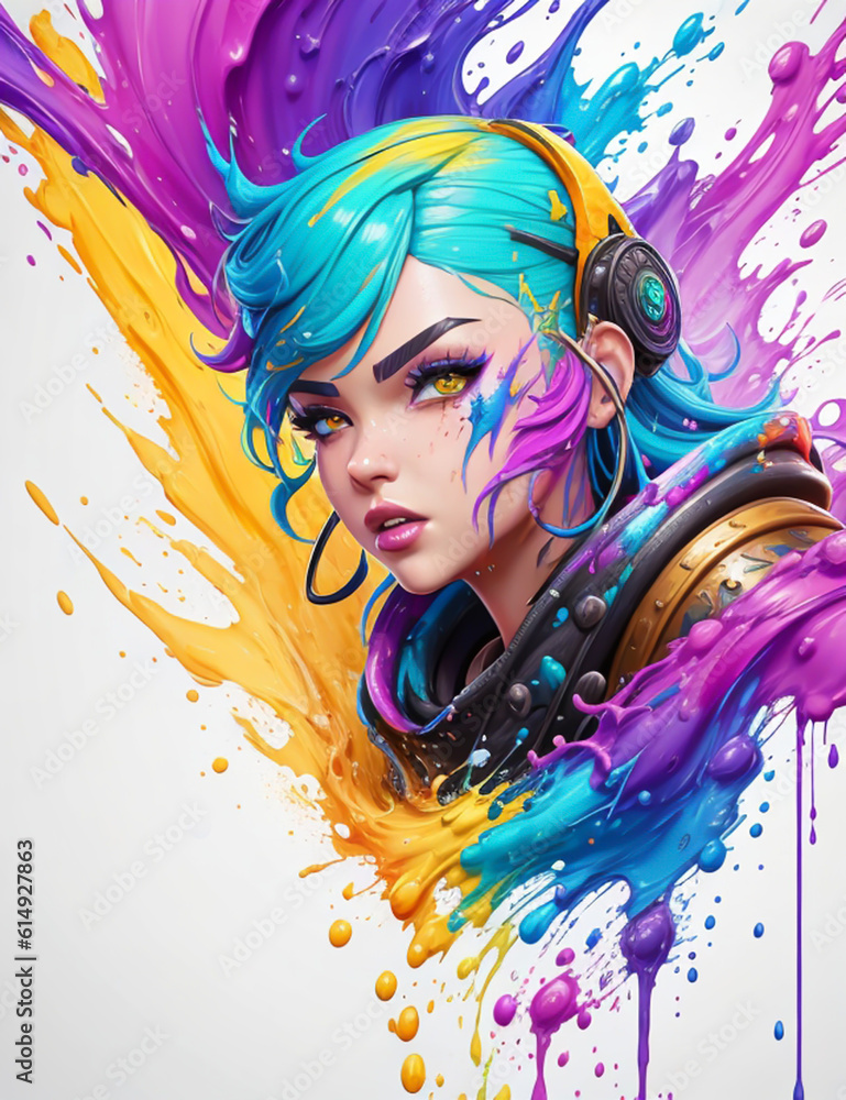 Gamer girl immerses herself in a whirlwind of dynamic visuals leaving a ...