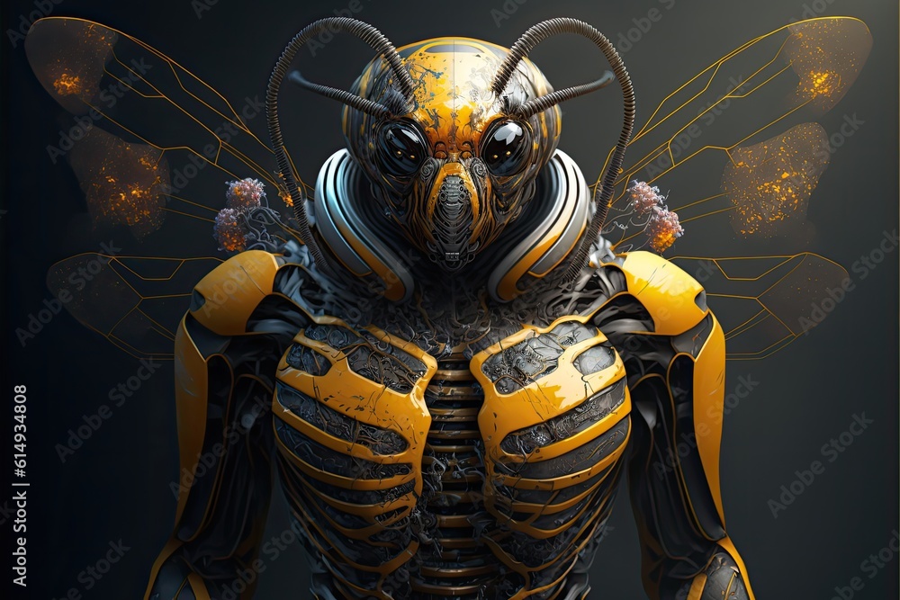 Android bee robot portrait. Superhero portrait. Medium shot. ilustração ...