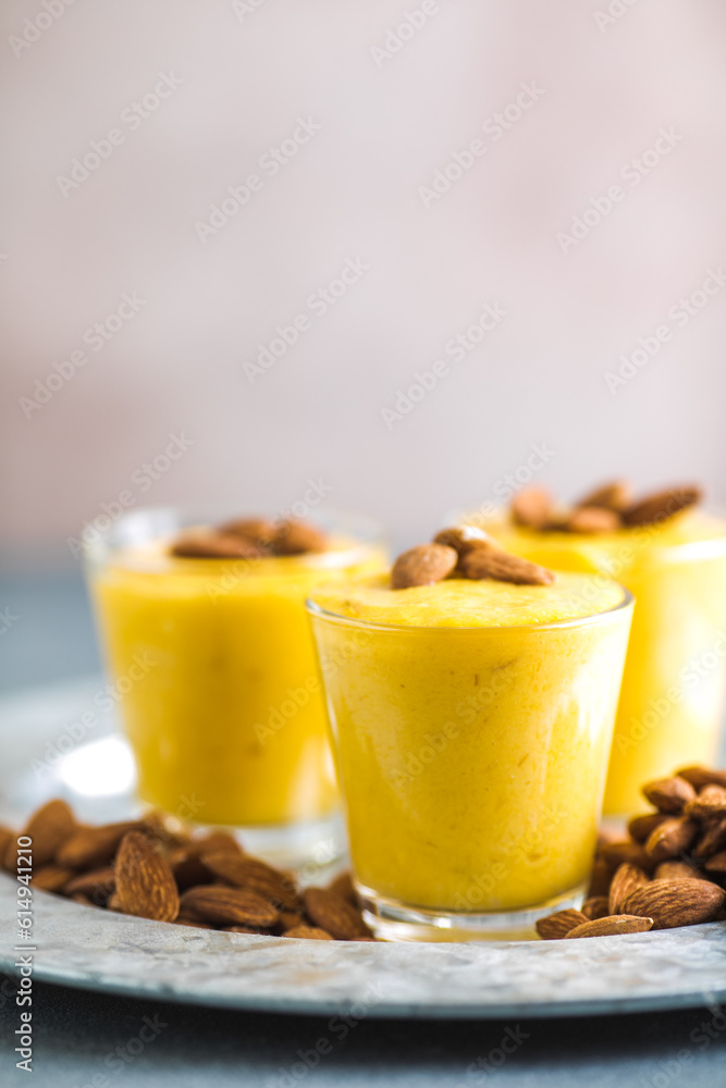 Authentic Indian cold drink made up of curd, milk malai called Lassi in ...
