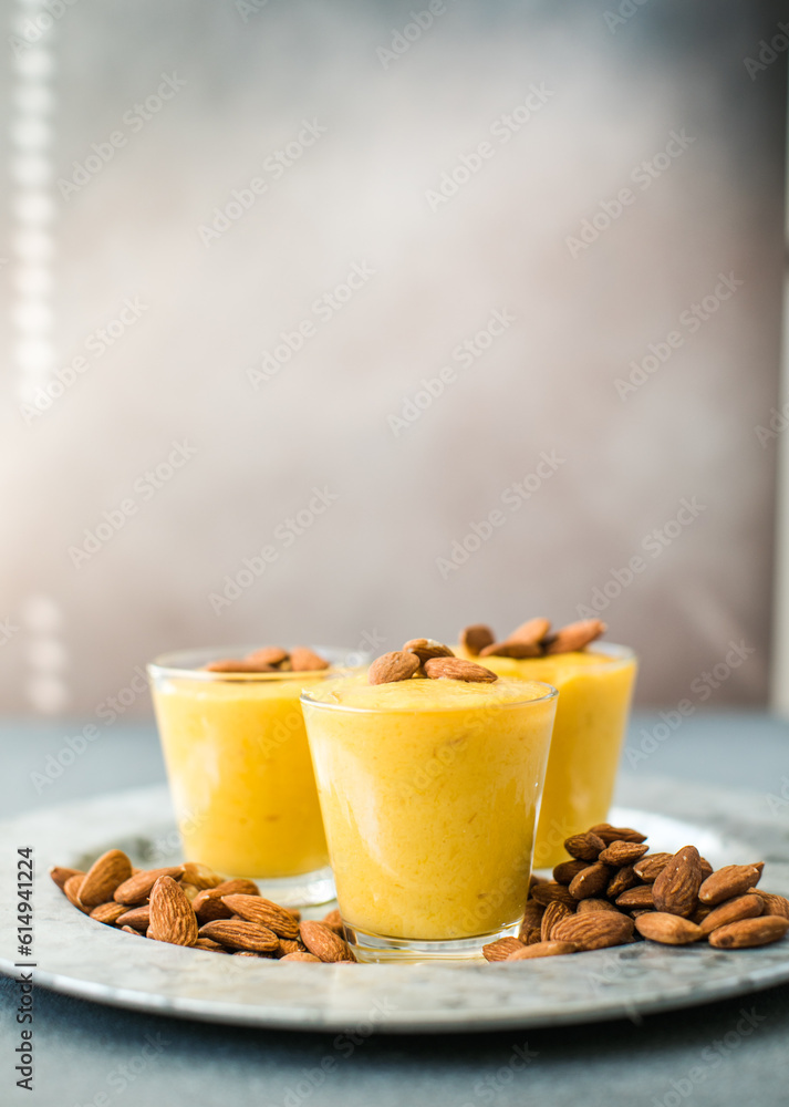 Authentic Indian cold drink made up of curd, milk malai called Lassi in ...