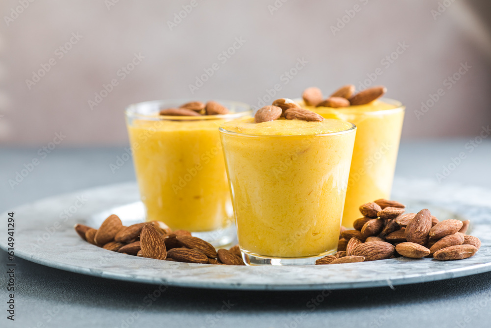 Authentic Indian cold drink made up of curd, milk malai called Lassi in ...