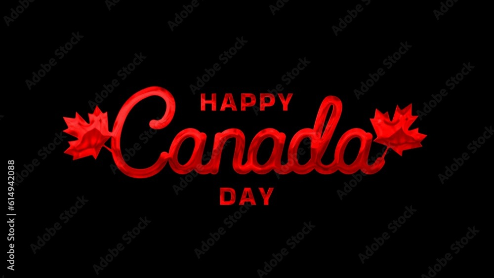 Happy Canada Day text animation in red color on black background alpha ...
