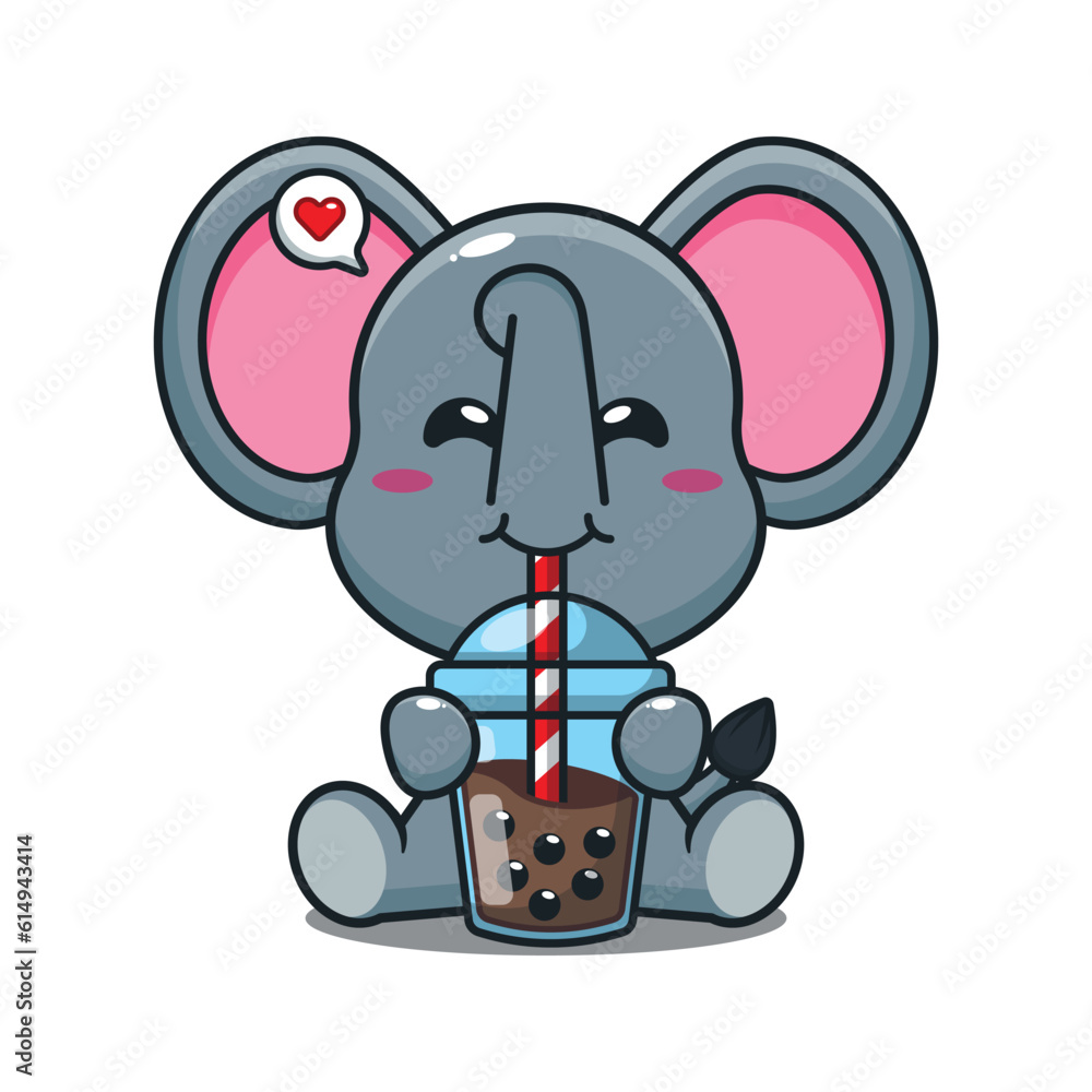cute elephant drink boba milk tea cartoon vector illustration. Stock ...