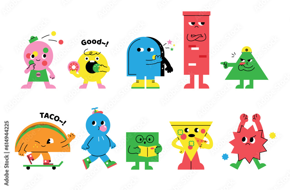 Cute abstract shapes characters. The basic shapes of various objects ...