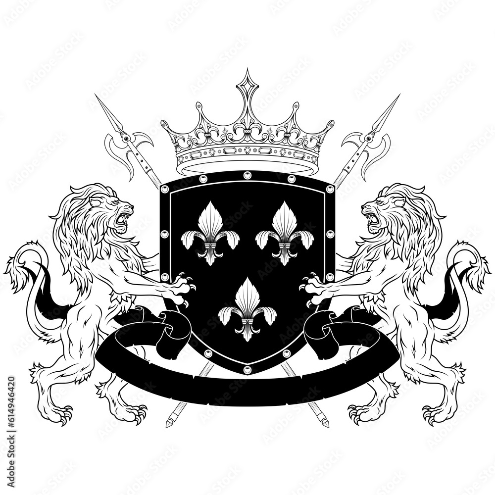 Heraldic shield of the middle ages, coat of arms with heraldic symbol ...