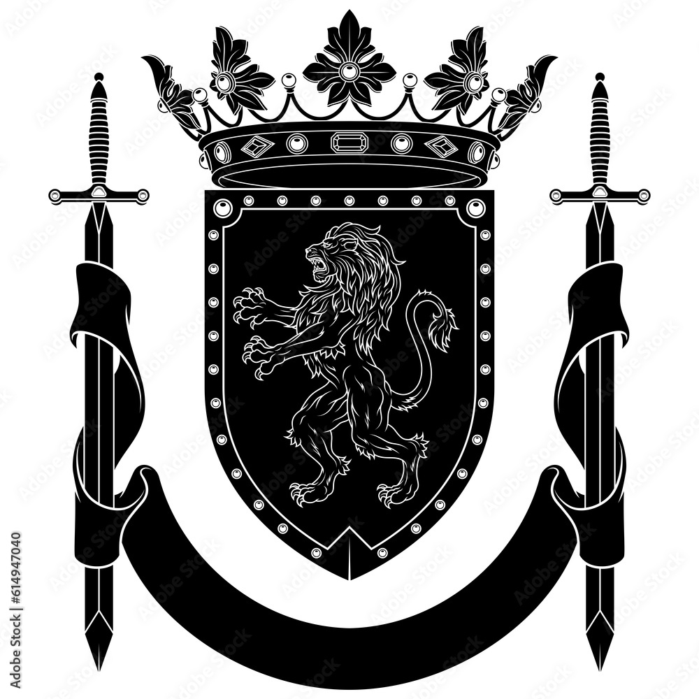 Heraldic shield of the middle ages, coat of arms with heraldic symbol ...