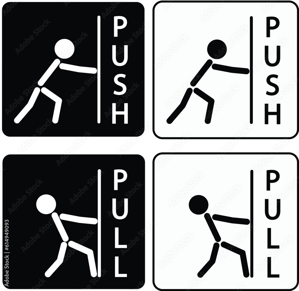 Push Pull sign vector in stickman style. Push and Pull black and white ...