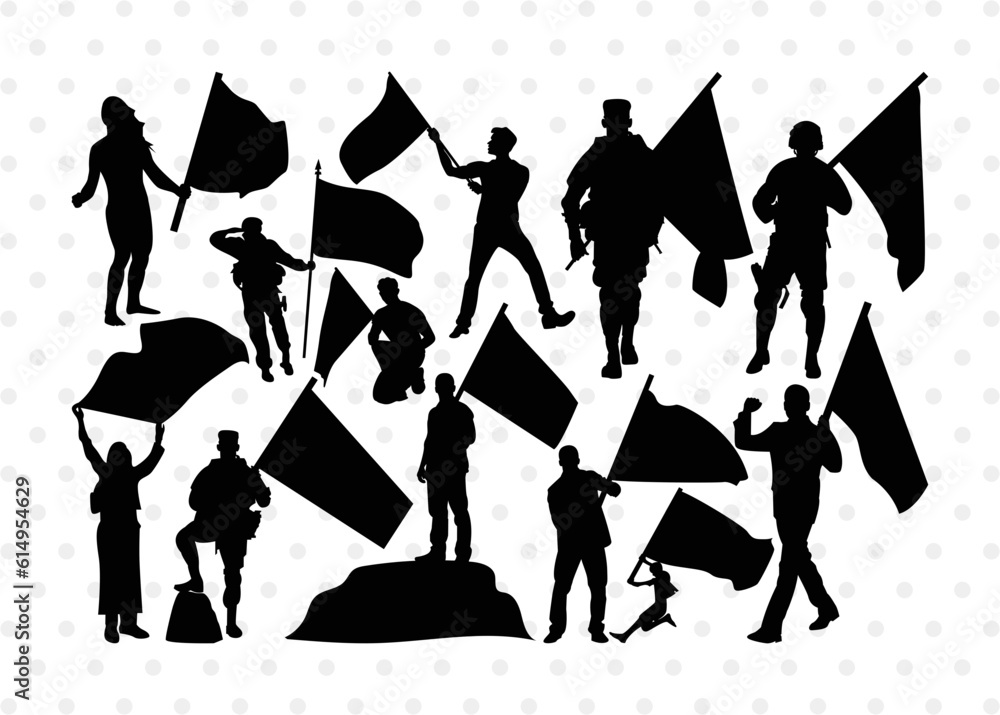 People With Flags Silhouette, People With Flags SVG, People Svg, Flags ...