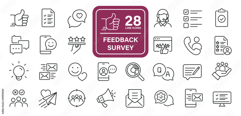 Feedback, testimonial, customer thin line icons. Editable stroke. For ...