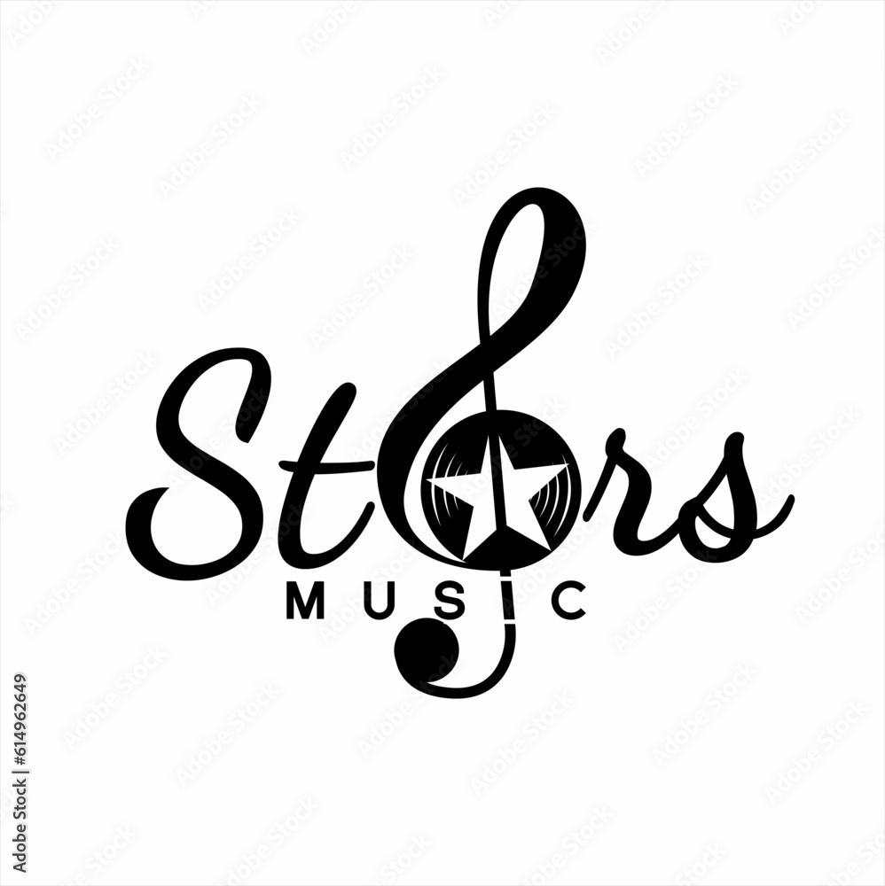 "Stars Music" word design with illustration of treble clef symbol and ...