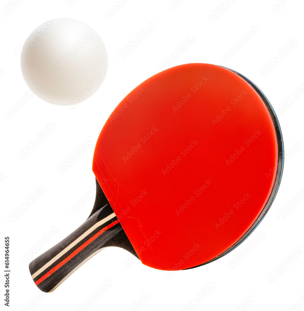 Table Tennis racket and table tennis ball isolated on white background ...