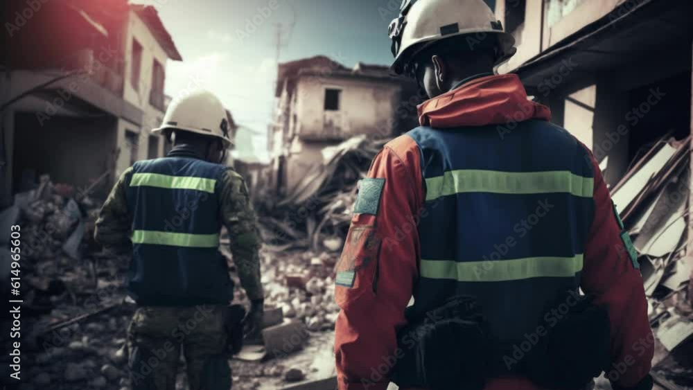 Vídeo do Stock: Earthquake rescue operation: workers in uniform and ...