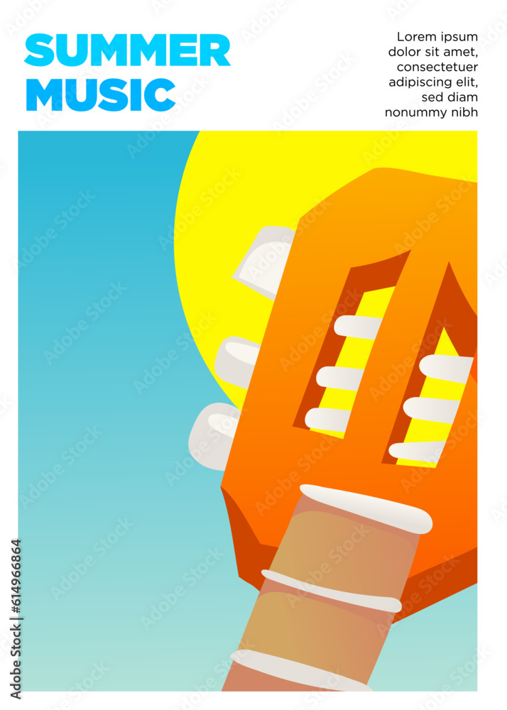guitar head and sun of a beach. summer music festival event poster ...