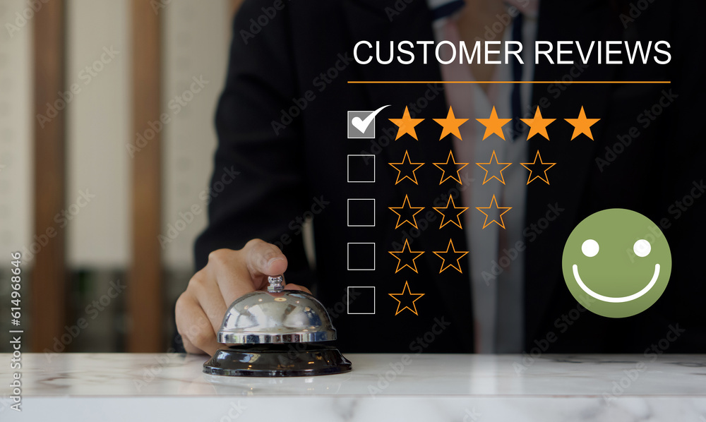 Customer experience satisfied concept, silver service bell on hotel ...