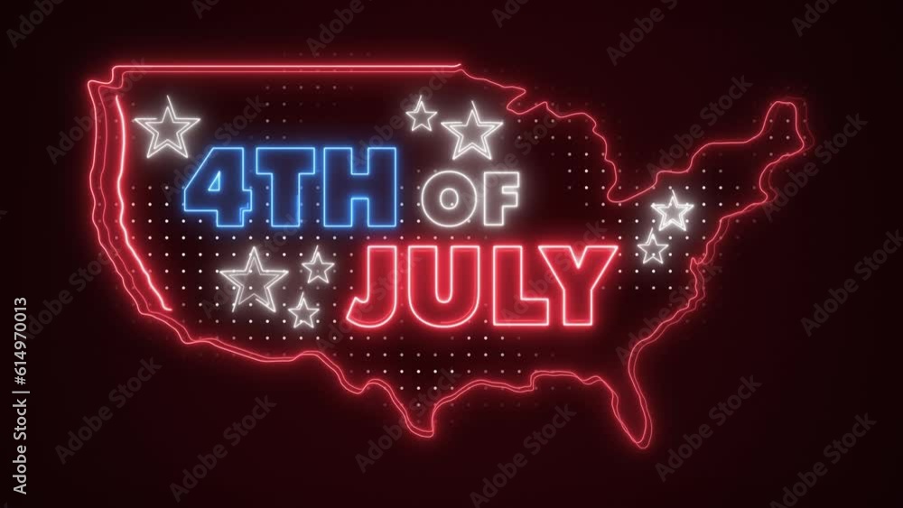 Happy 4th of July! 4th of July Holiday Neon Text And Neon Red USA Map ...