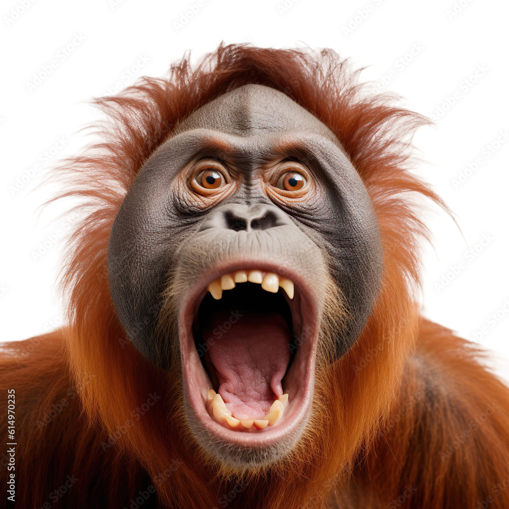 front view of ferocious looking Orangutan animal looking at the camera ...