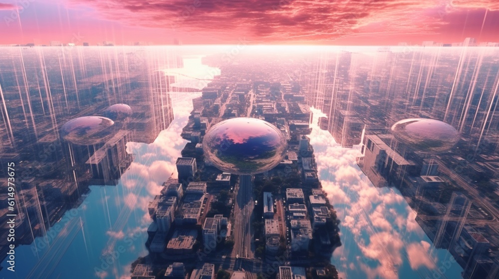 Futuristic Aerial View of Los Angeles. Parallel Dimension Inception ...