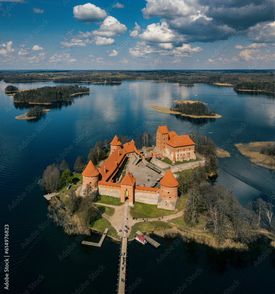 Trakai Castle musseum and galve lake picture taken from drone Stock ...