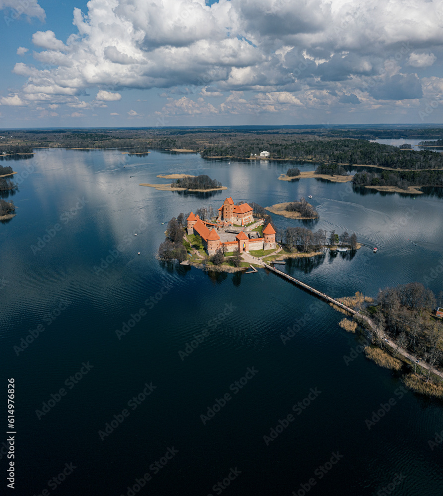 Trakai Castle musseum and galve lake picture taken from drone Stock ...