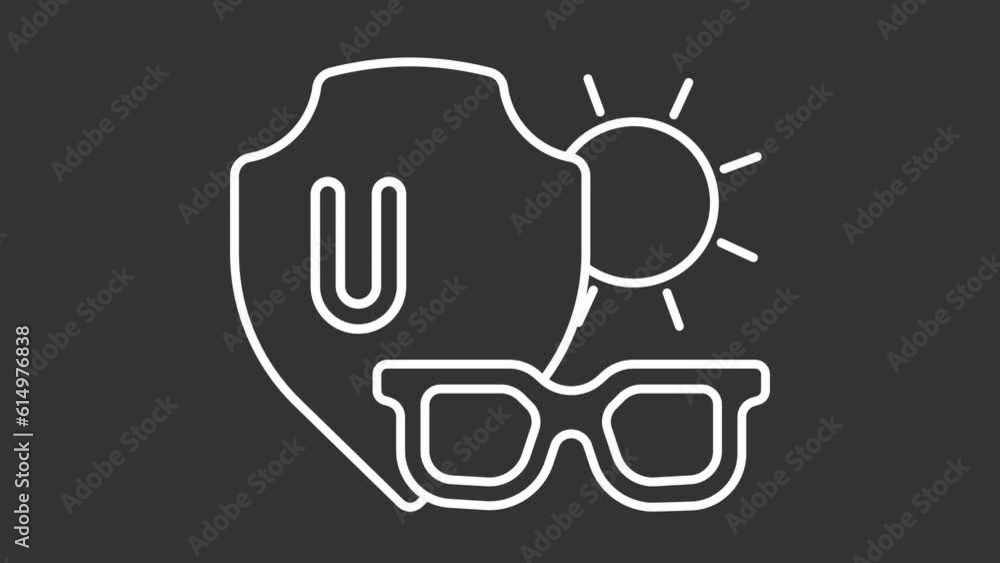 UV protection white icon animation. Animated line shield with ...