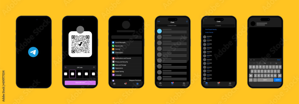 Telegram messenger. iPhone app mockup. A set of screens in the Telegram ...